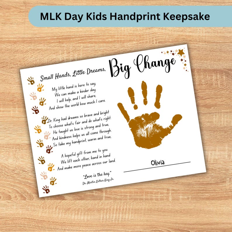 MLK Day Handprint Keepsake Printable, Martin Luther King Jr Craft for ...