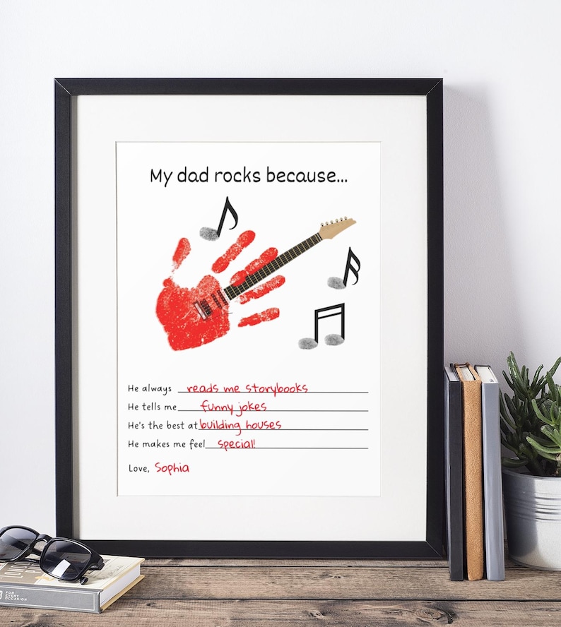 Fathers Day Handprint Craft Printable Guitar Art Music Gift From Kids ...