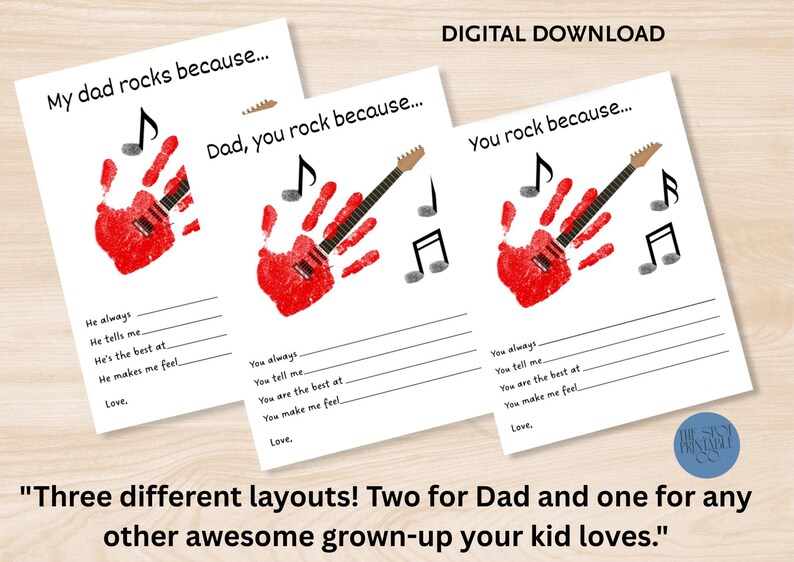 Father's Day Handprint Guitar Printable: Dad Rocks Keepsake (digital ...