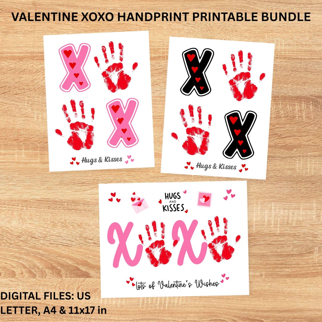 Valentine Handprint Printable XOXO Bundle, Hugs and Kisses Kids Craft ...