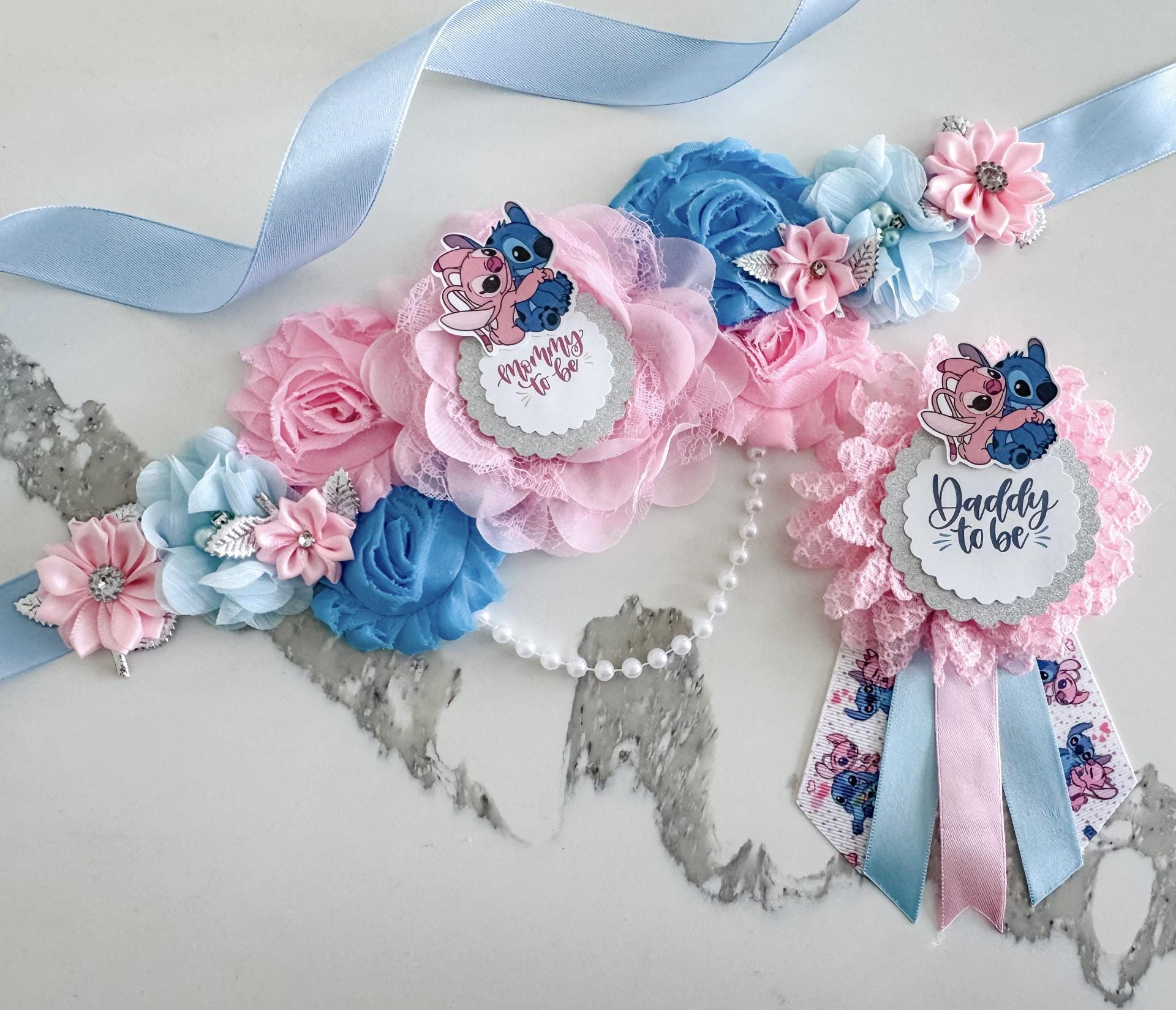 Stitch and Angel Baby Shower Sash and Daddy to Be Pin – Mommy to Be ...