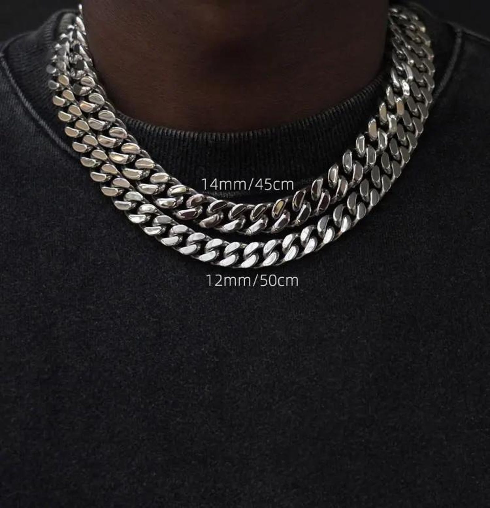 10MM 12MM 14MM Cuban Link Chain - Heavy Thick Dark Titanium Steel Miami ...