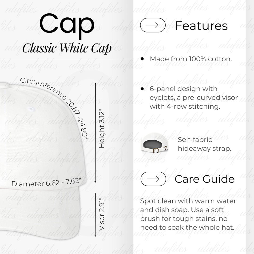 Classic Dad Cap Size Chart White Cap Product Details Yupoong 6245CM Cap ...