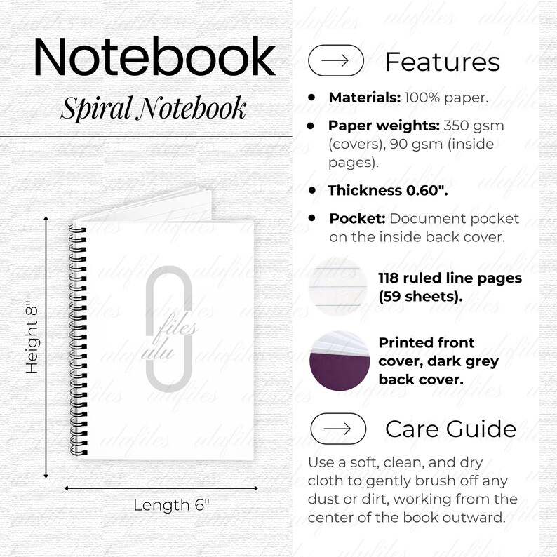 Spiral Notebook Size Chart Spiral Notebook Mockup Notebook Care ...