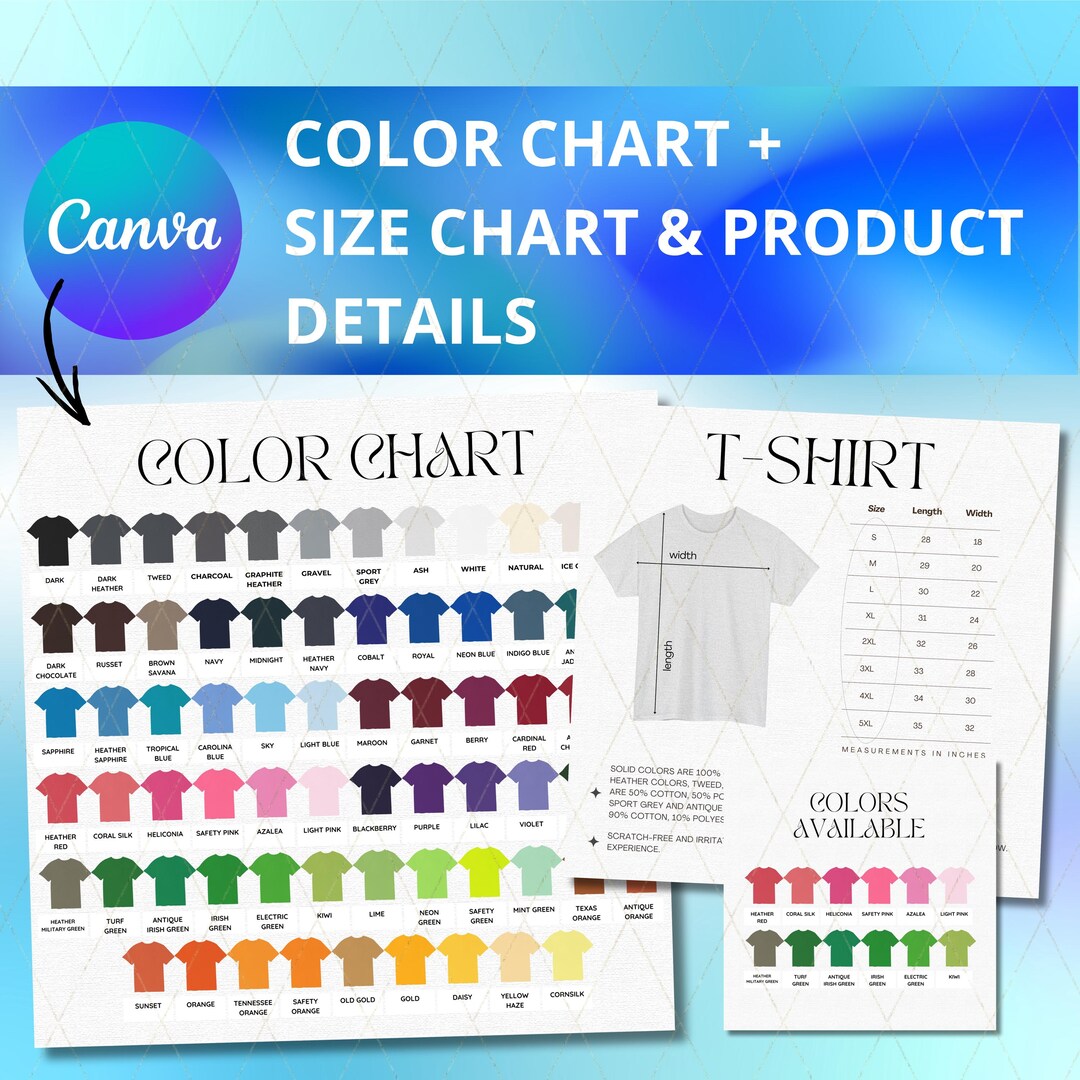Canva Editable Gildan 5000, Gildan Color Chart, Gildan 5000 Colors, Gildan 5000 Chart, Gildan ...