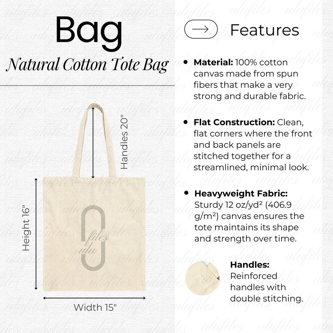 Cotton Canvas Tote Bag Size Chart Natural Cotton Tote Bag Key Features ...