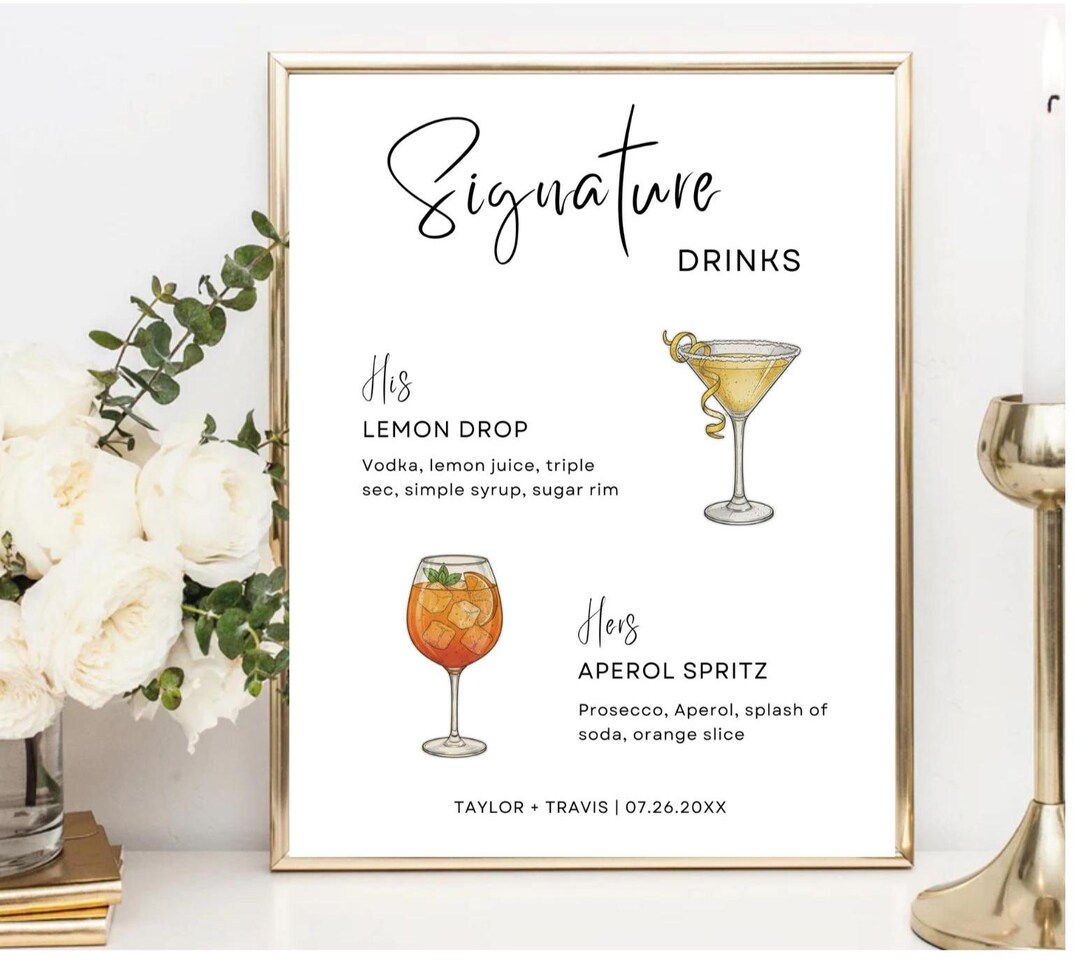 Signature Drinks Sign, Customizable Canva Template, Printable Wedding ...