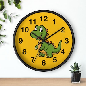 Cartoon Dinosaur Wall Clock: Kids Nursery Decor, Wooden Frame - Etsy