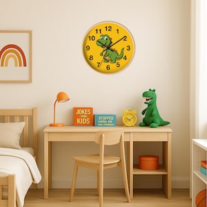 Cartoon Dinosaur Wall Clock: Kids Nursery Decor, Wooden Frame - Etsy