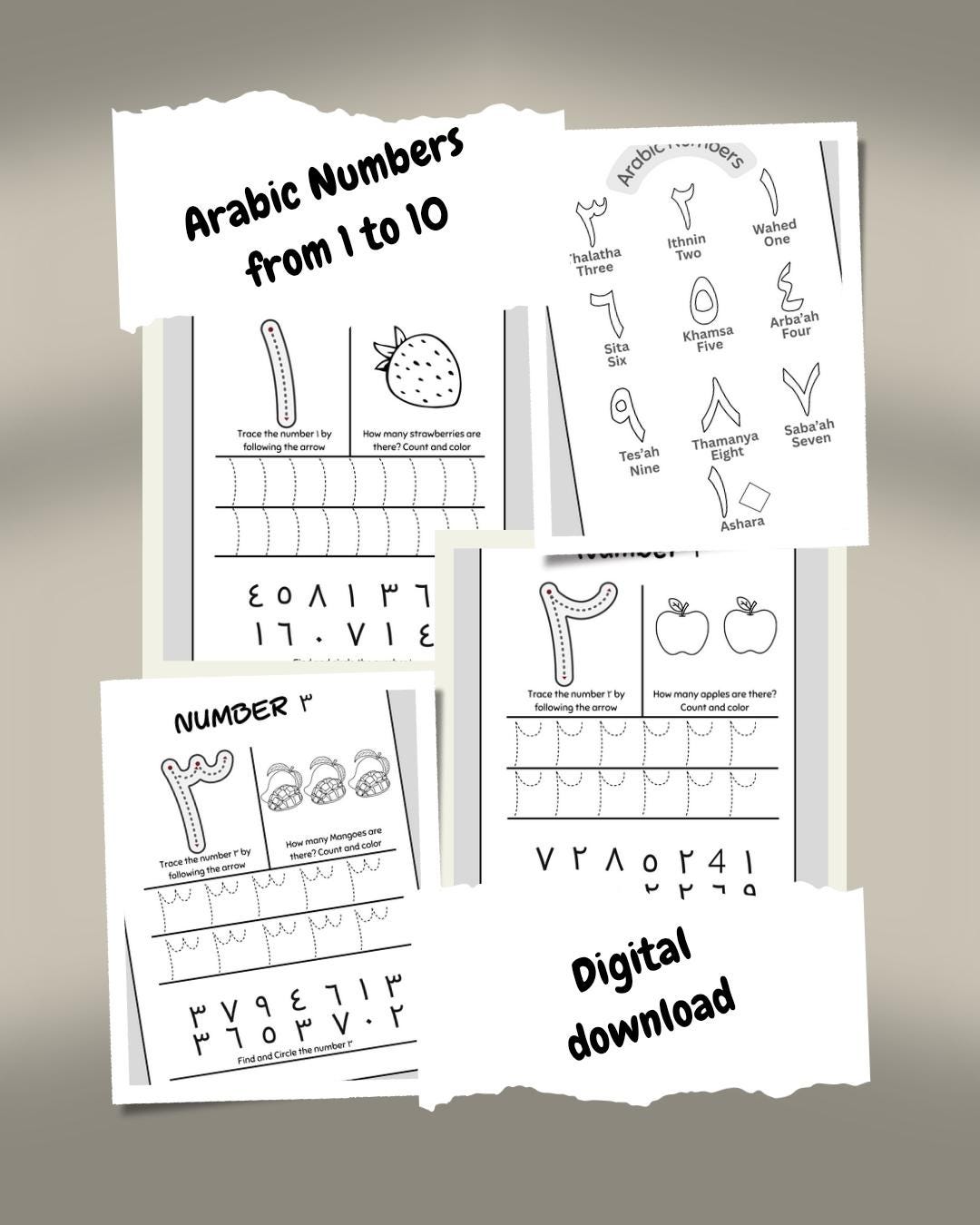 Arabic Numbers Worksheets From 1 to 10 - Etsy