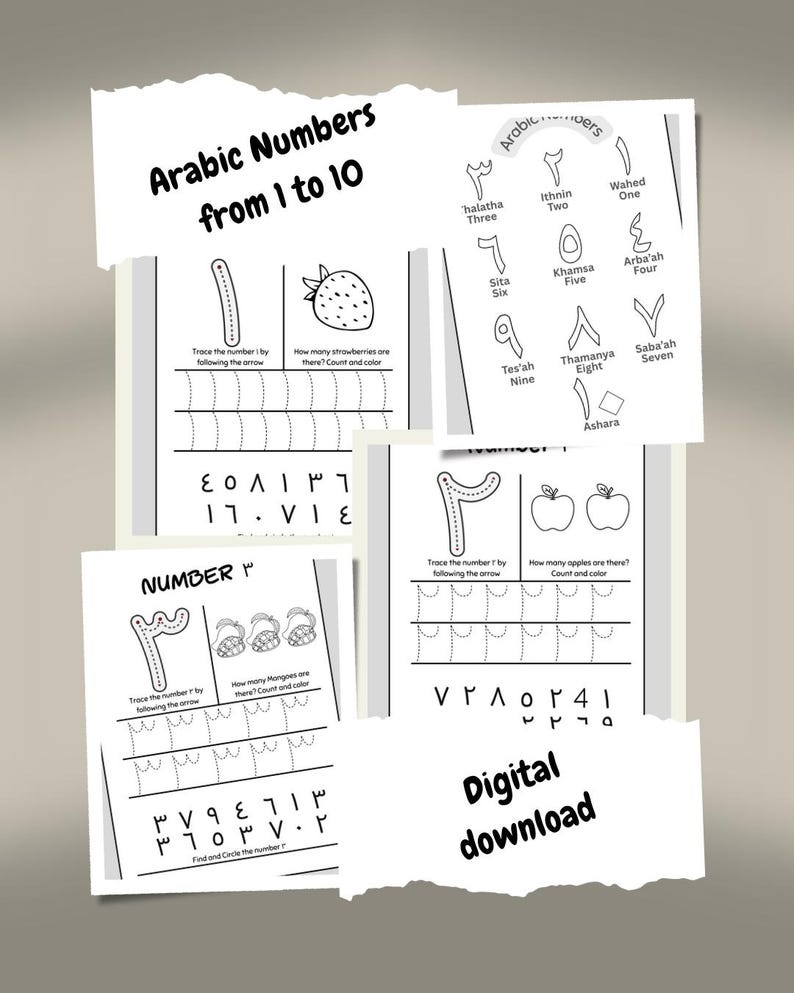 Arabic Numbers Worksheets From 1 to 10 - Etsy