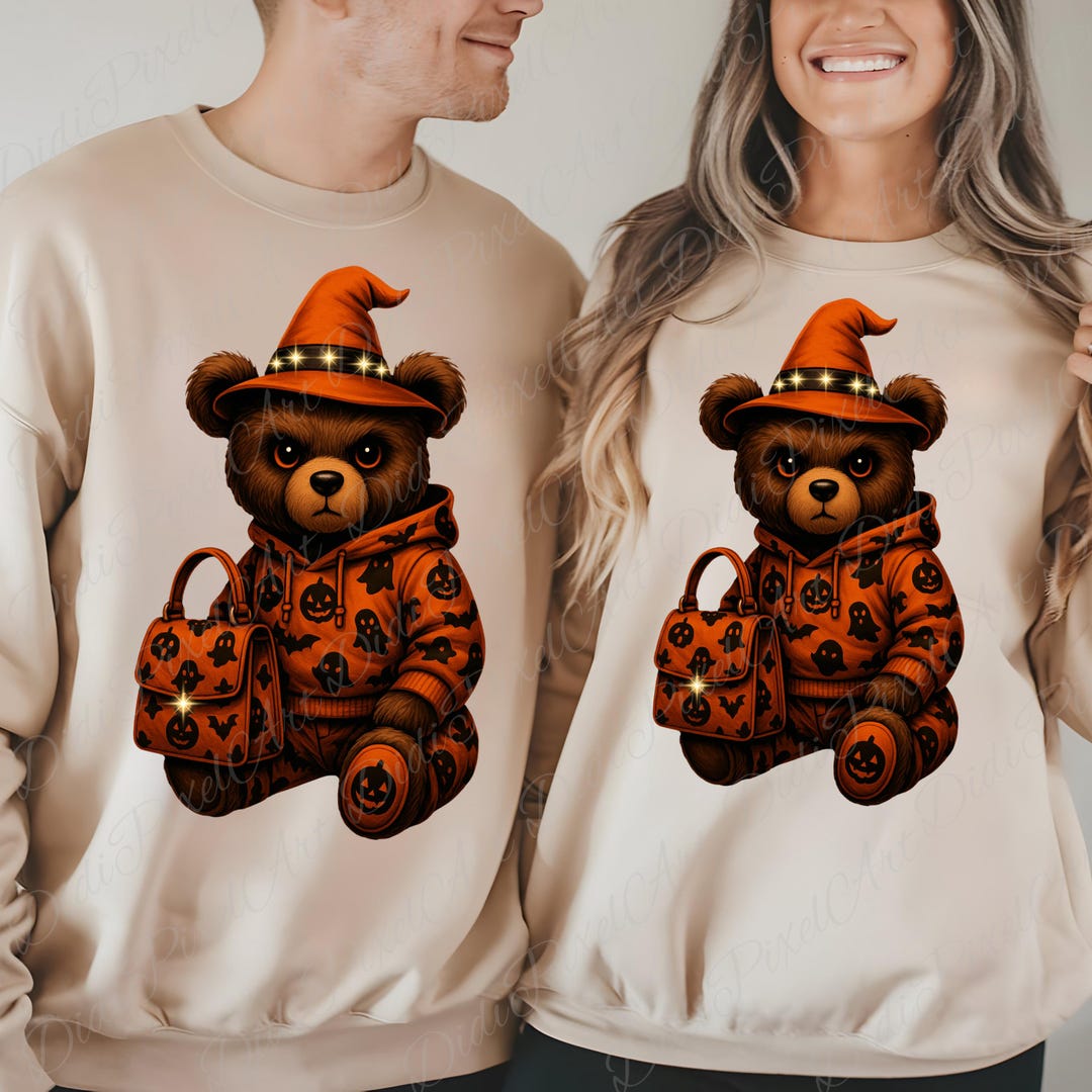 Halloween Witch Bear Clipart, Pumpkin Hoodie, Spooky PNG (digital ...