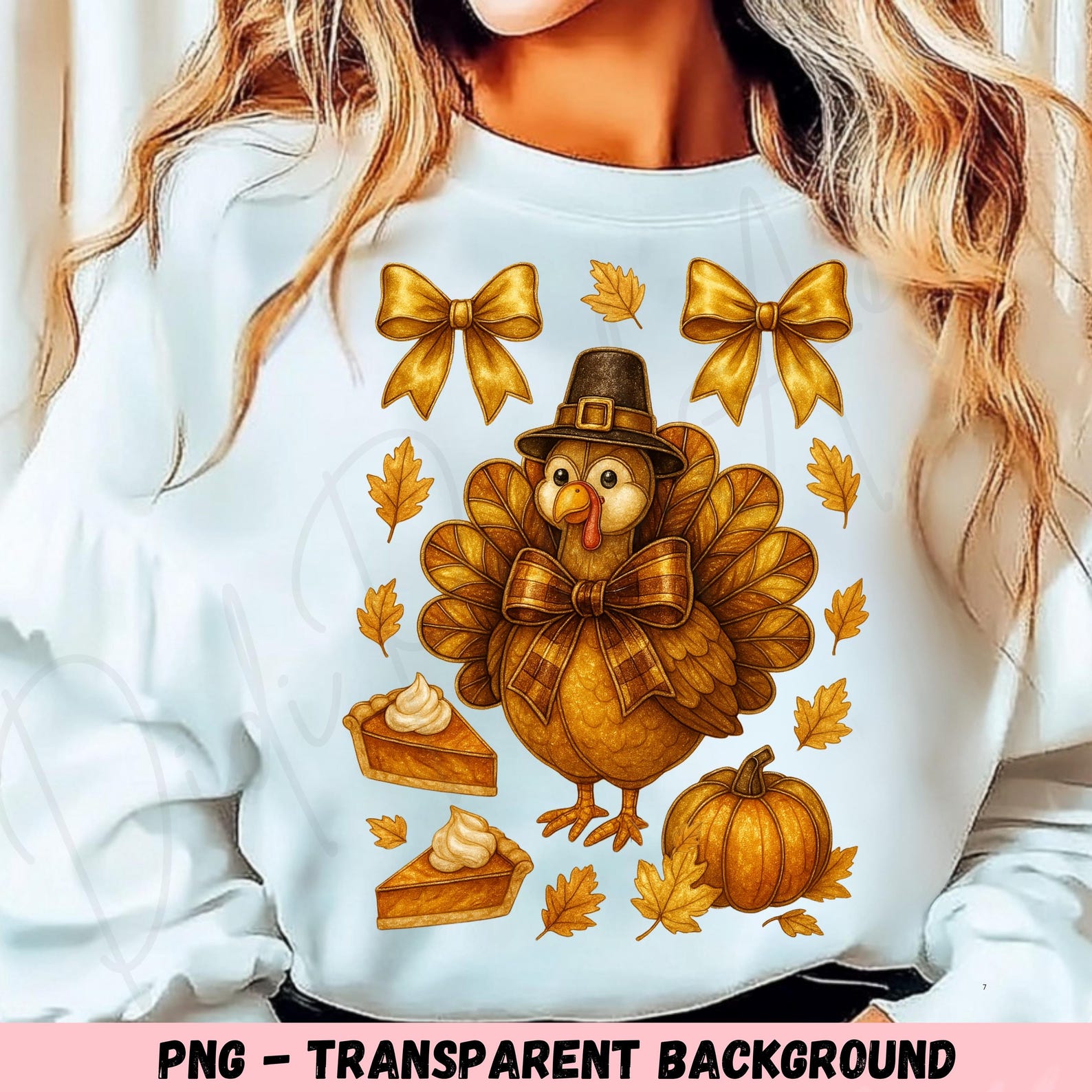 Retro Thanksgiving PNG: Turkey, Pumpkin Bow, Coquette Autumn Design - Etsy