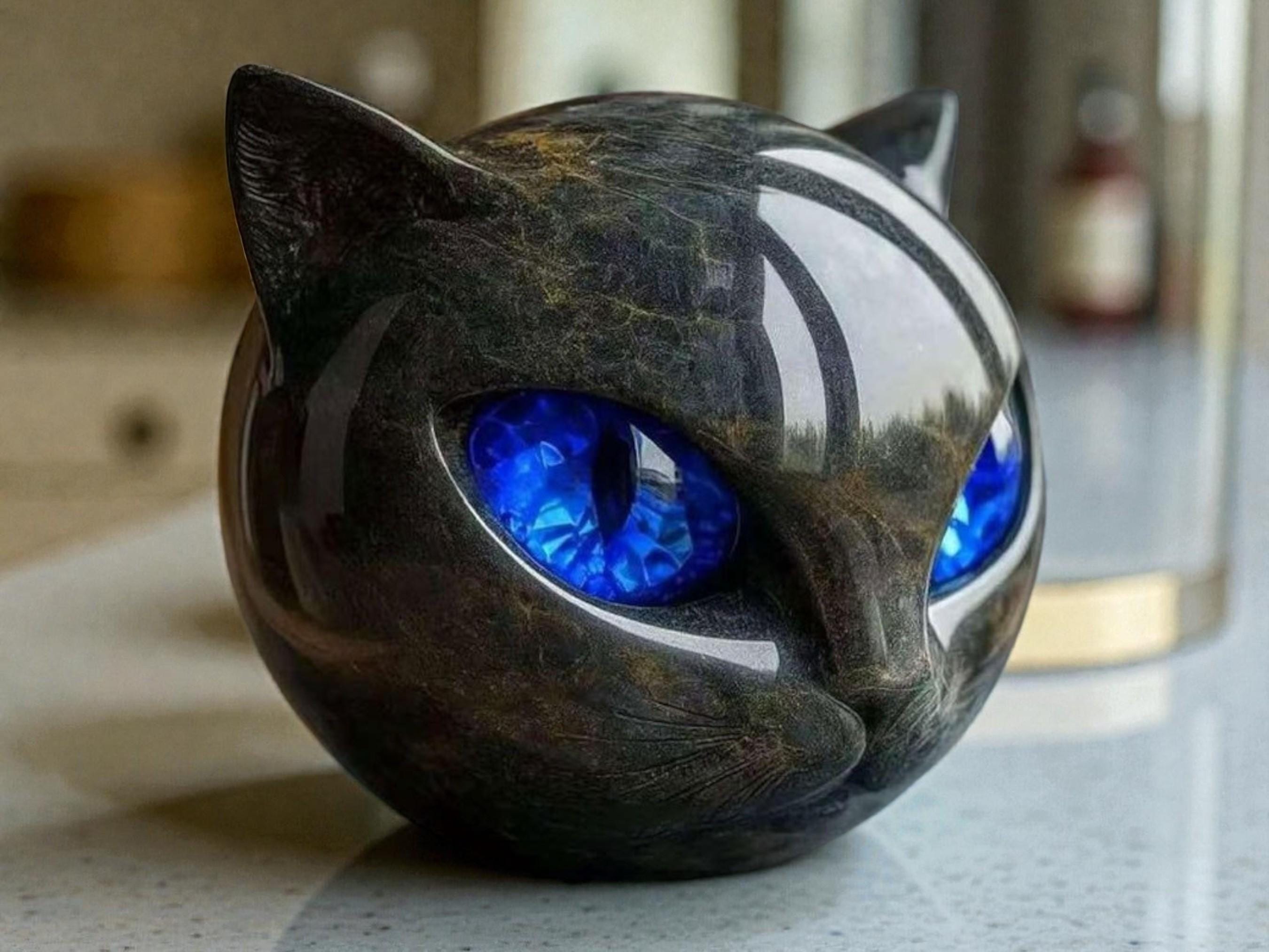 Meticulously Crafted Cat Stone Resin Sculpture, Realistic Kitty Statue ...