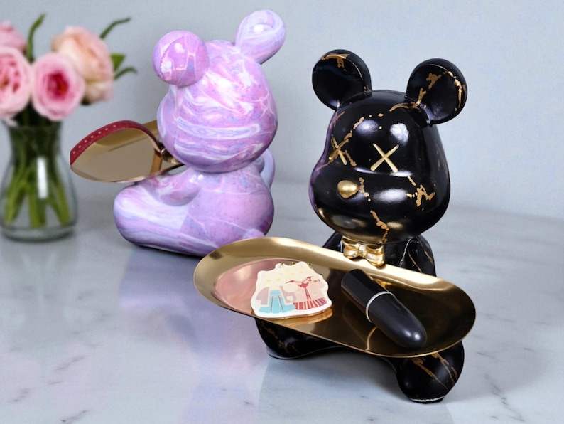 Colorful Bear Butler Statue: Resin Nordic Decor With Tray - Etsy