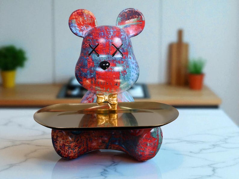 Colorful Bear Butler Statue: Resin Nordic Decor With Tray - Etsy