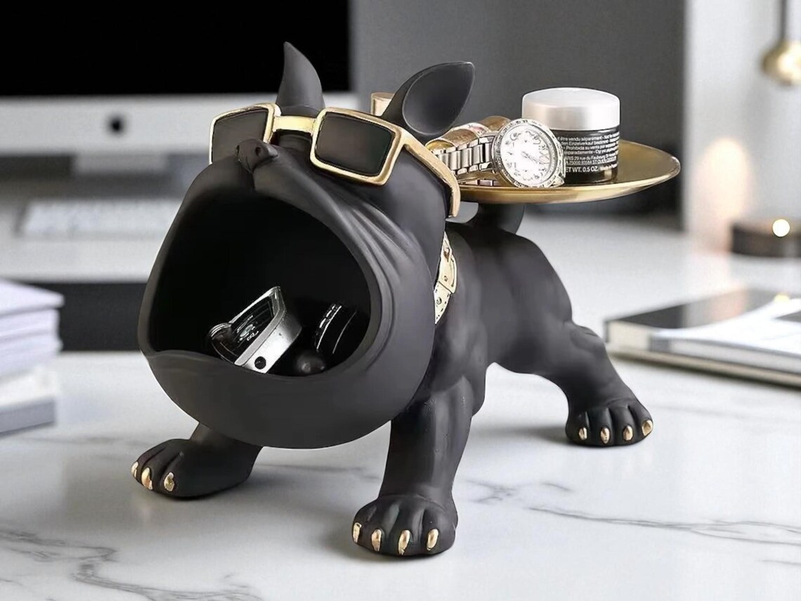 Luxury Bulldog Storage Statue – Resin Dog Figurine & Organizer Box ...