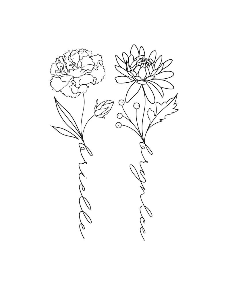Custom Birth Flower Tattoo Design: Personalized Floral Art - Etsy