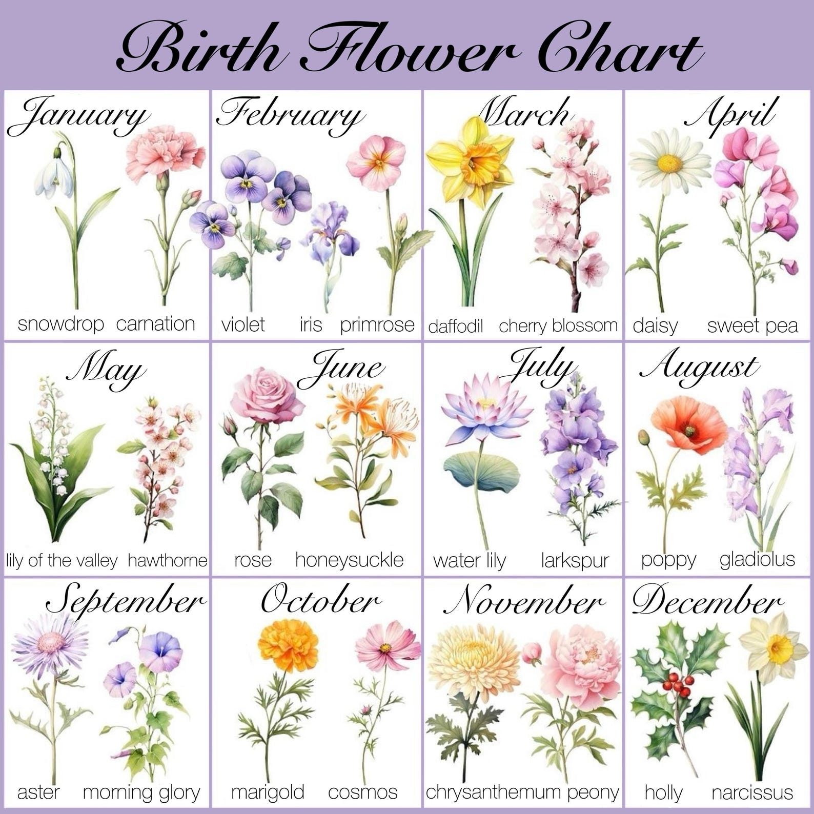 Custom Birth Flower Tattoo Design - Floral Art Print - Etsy