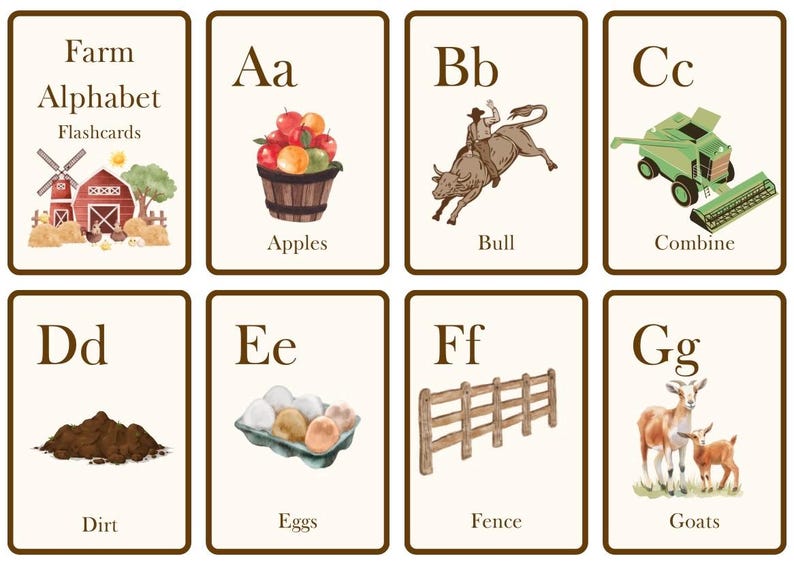 Farm Themed Alphabet Flash Cards - Etsy