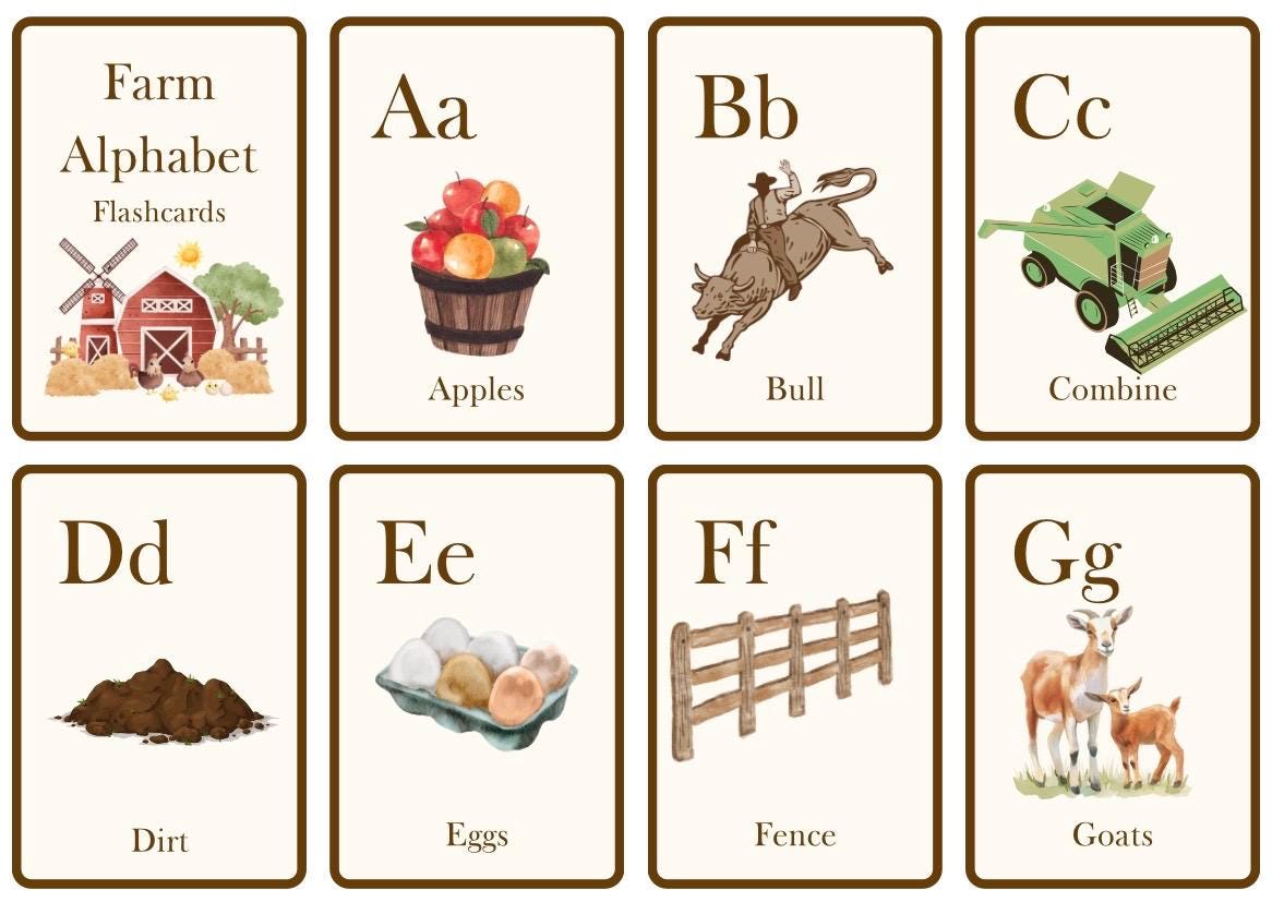 Farm Themed Alphabet Flash Cards - Etsy