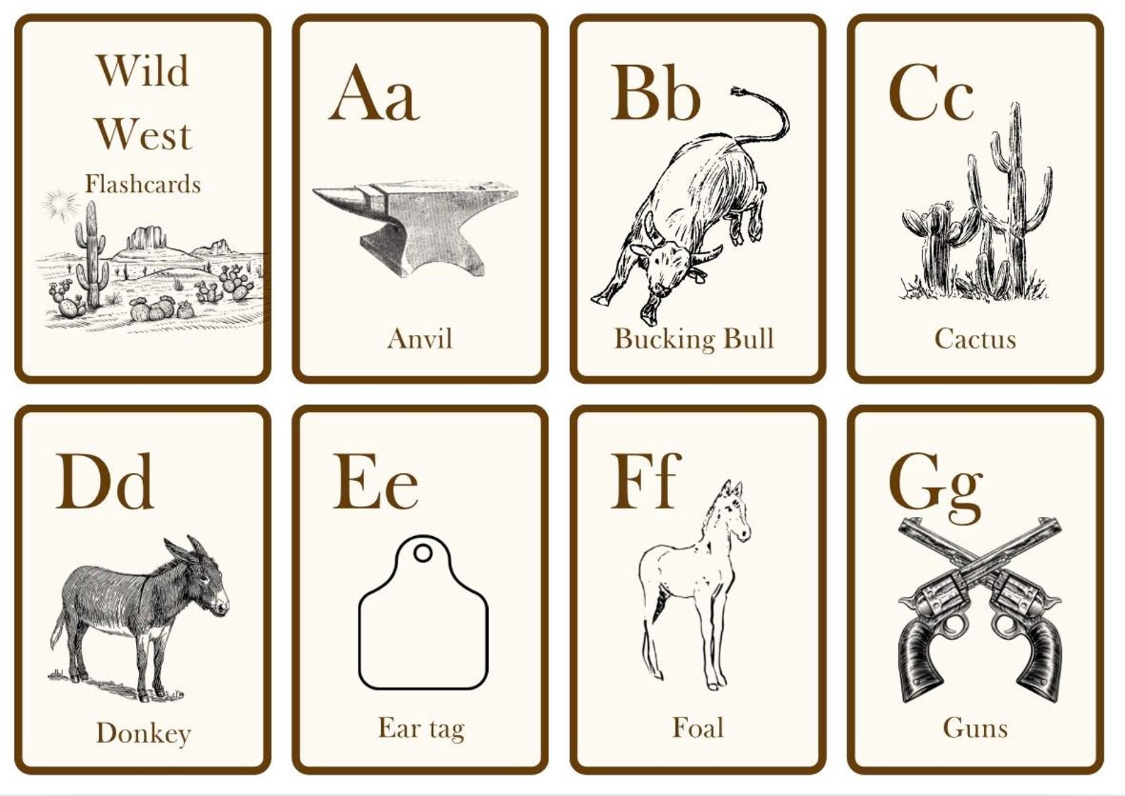 Wild West Themed Alphabet Flash Cards - Etsy