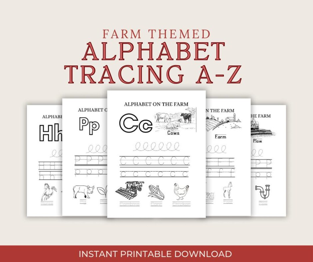 Farm Alphabet Worksheets Tracing A-Z - Etsy