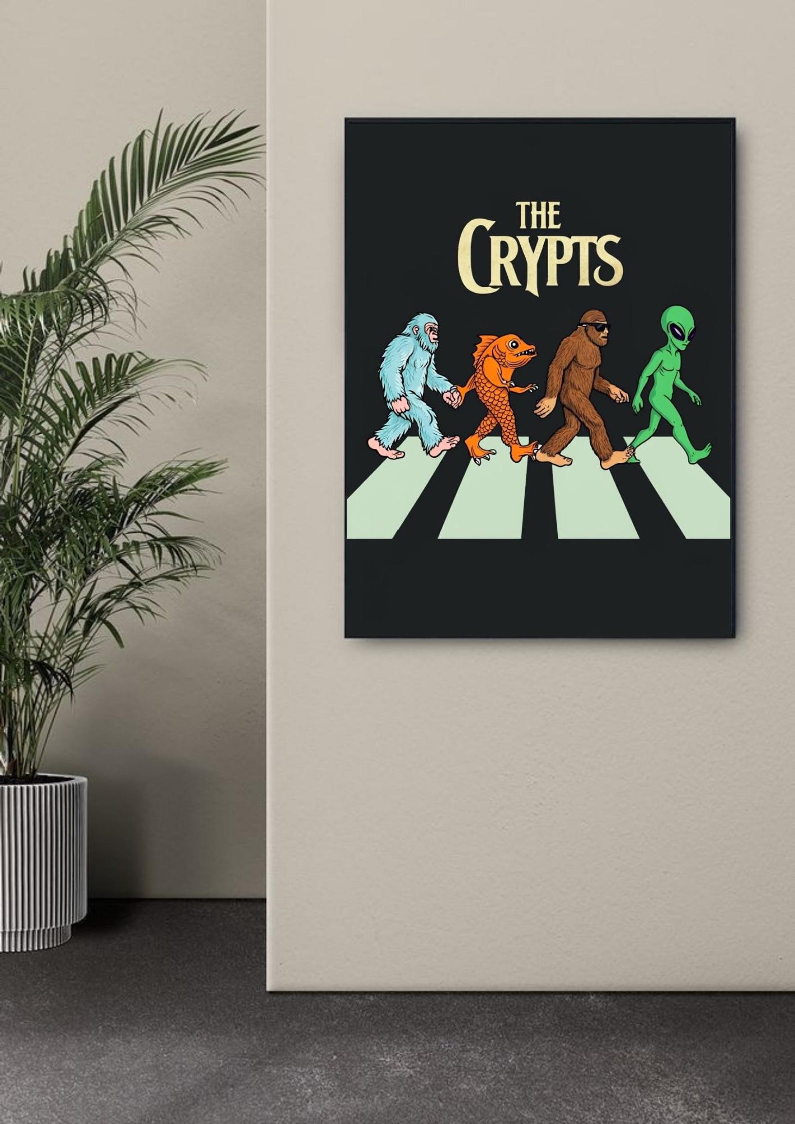 Cryptids Abbey Road Poster - Funny Monster Wall Art - Alien Bigfoot ...
