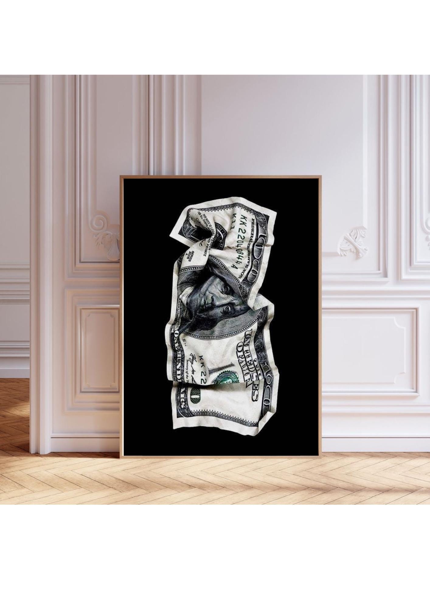 Crumpled Money Art Print - Modern Luxury Dollar Bill Wall Art - Black ...