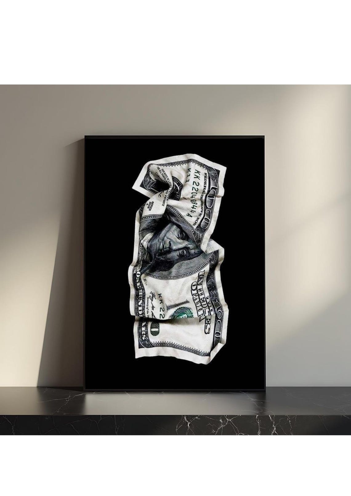 Crumpled Money Art Print - Modern Luxury Dollar Bill Wall Art - Black ...