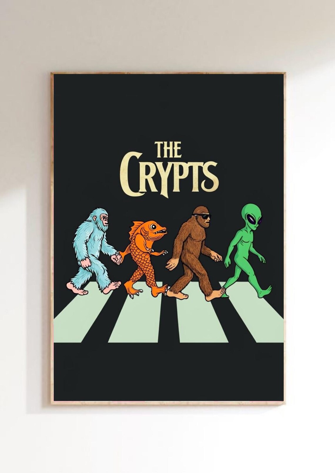 Cryptids Abbey Road Poster - Funny Monster Wall Art - Alien Bigfoot ...
