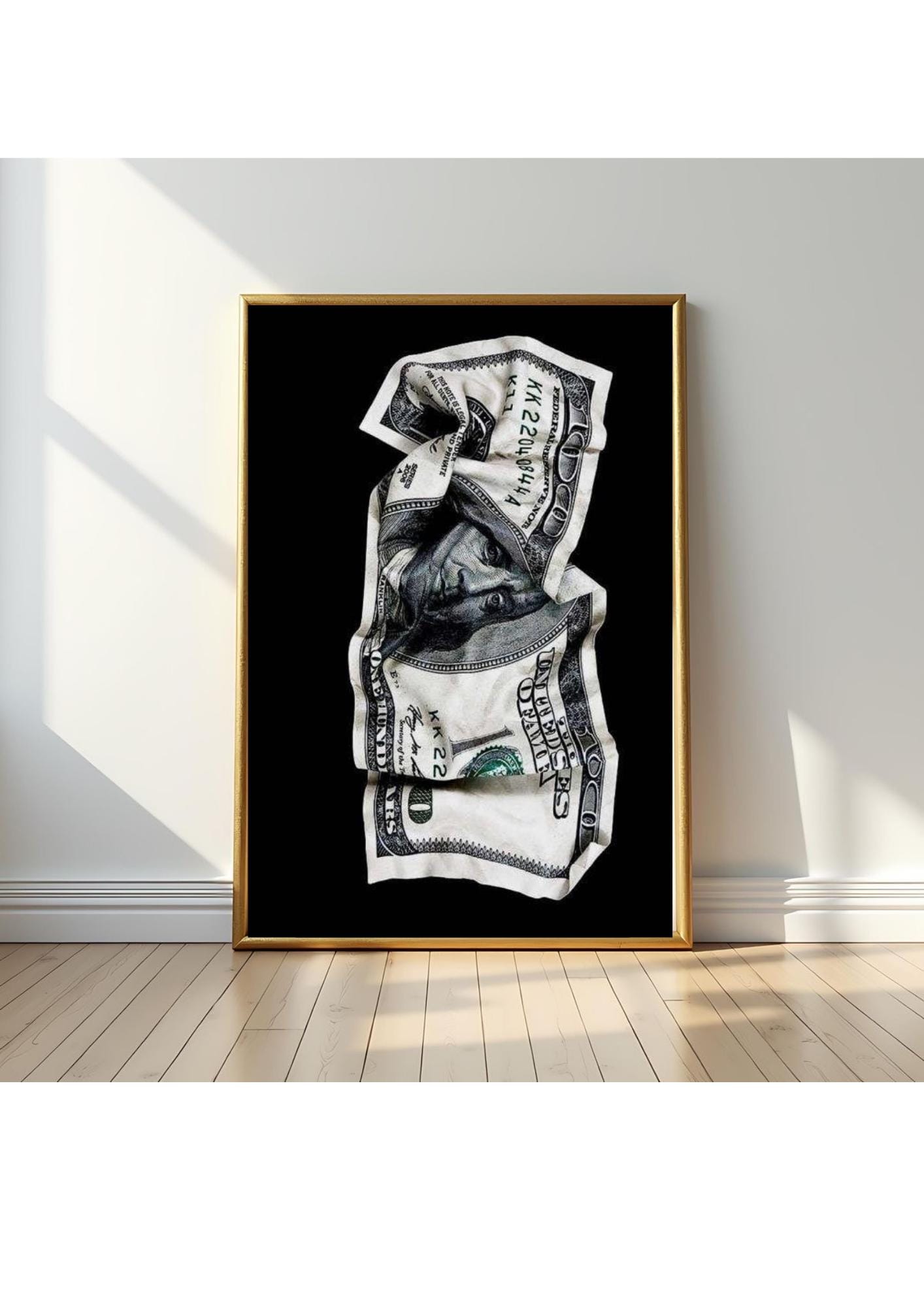 Crumpled Money Art Print - Modern Luxury Dollar Bill Wall Art - Black ...