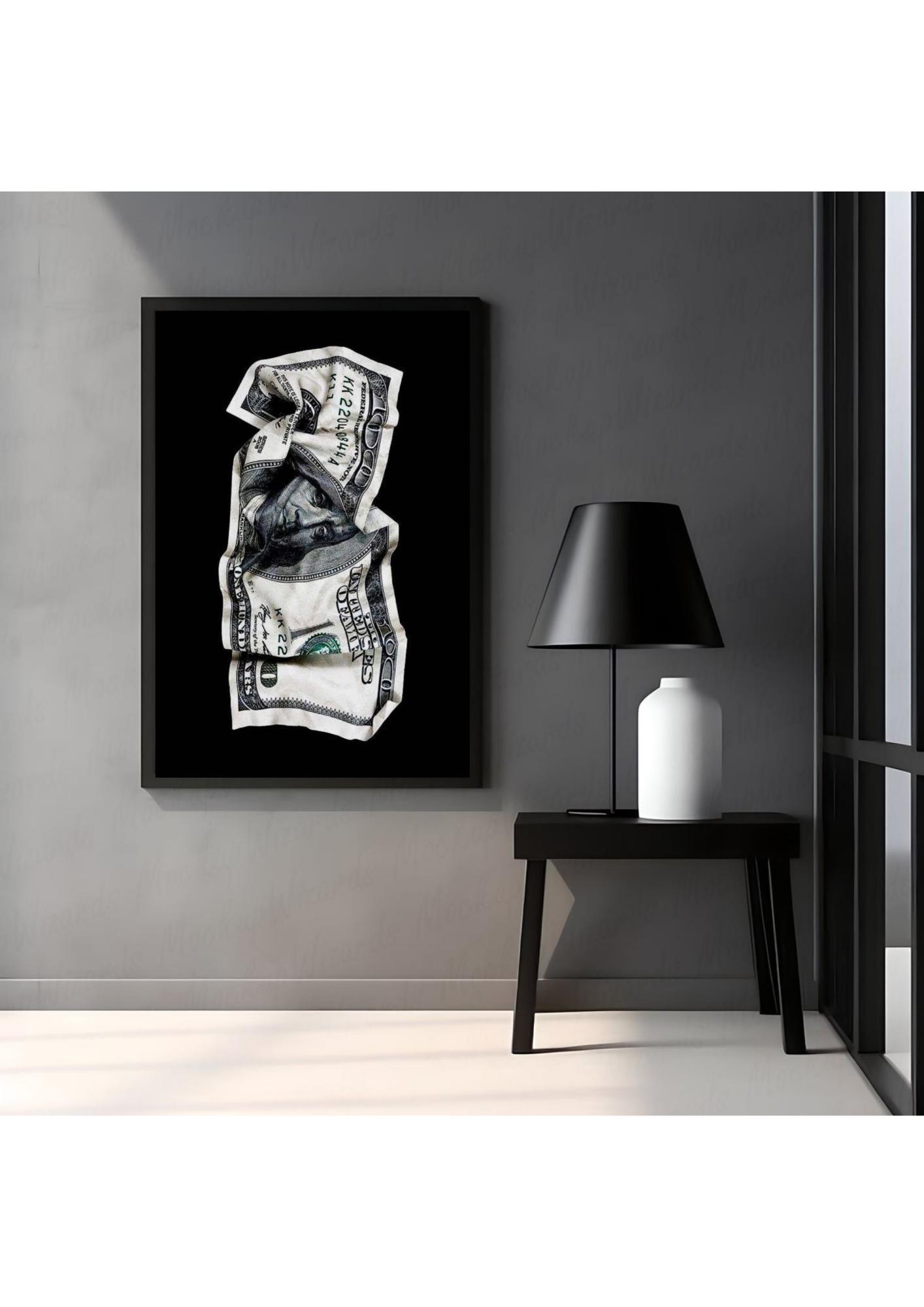 Crumpled Money Art Print - Modern Luxury Dollar Bill Wall Art - Black ...