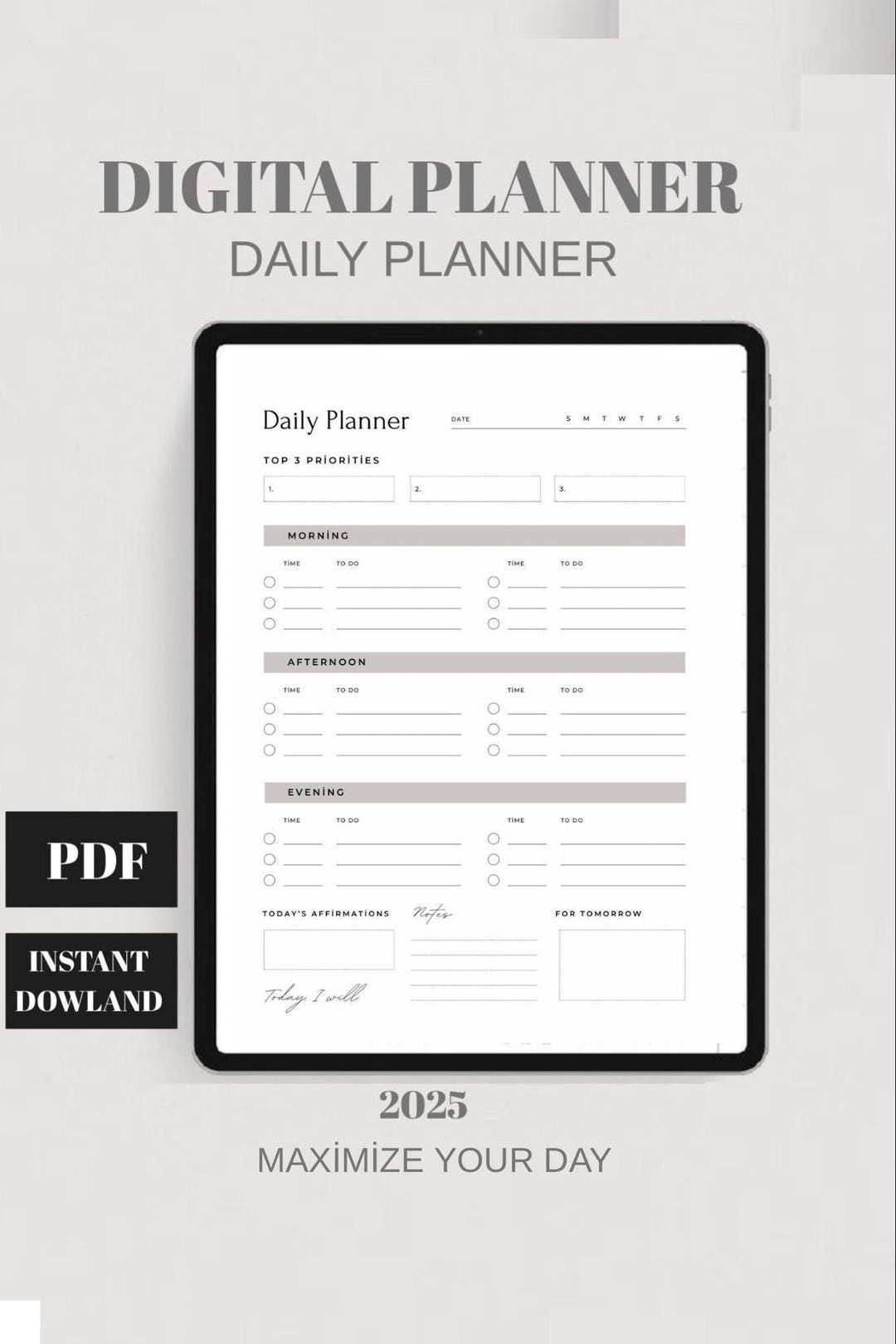 Minimalist Daily Planner | Printable To-do List | Productivity Planner ...