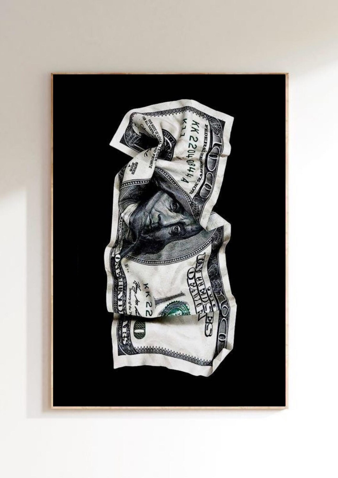 Crumpled Money Art Print - Modern Luxury Dollar Bill Wall Art - Black ...