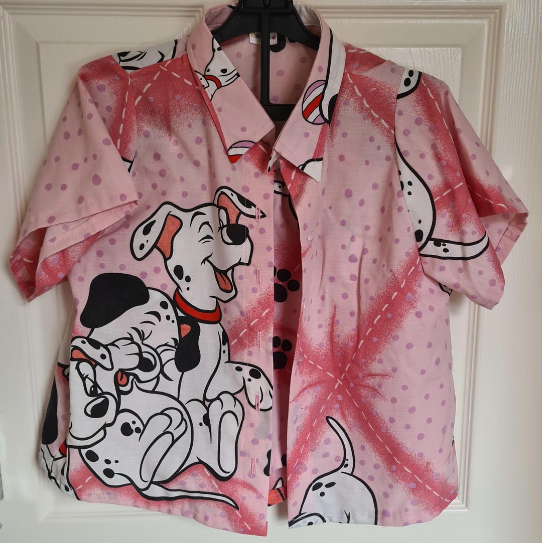 Upcycled Pink Cartoon Co-ord Set: Handmade Retro Shirt & Shorts - Size ...