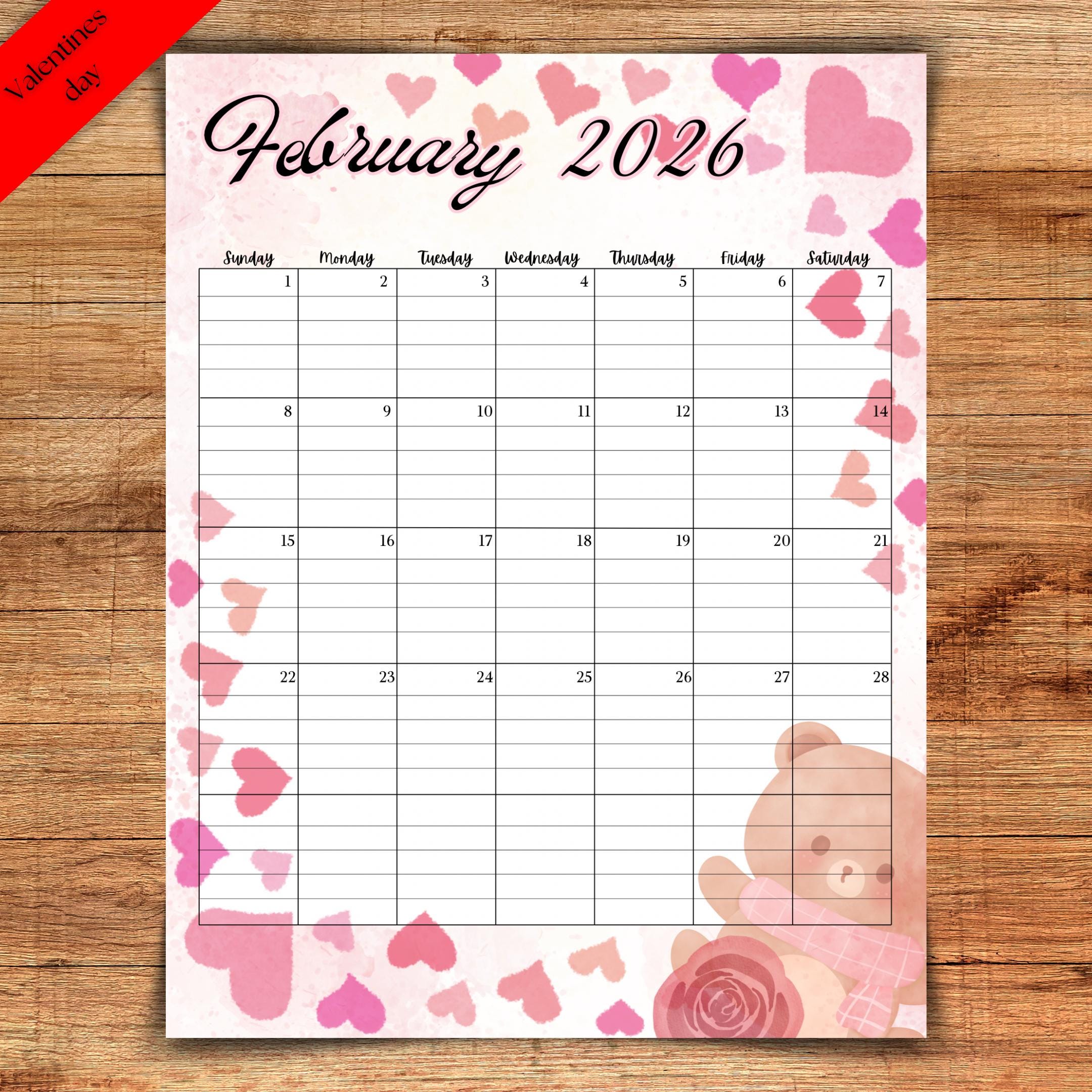 2026 Printable Holiday Themed Watercolor Calendar, Lined, 8.5x11 & A4 ...
