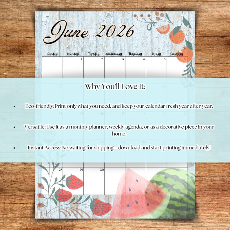 2026 Printable Holiday Themed Watercolor Calendar, Unlined, 8.5x11 & A4 ...