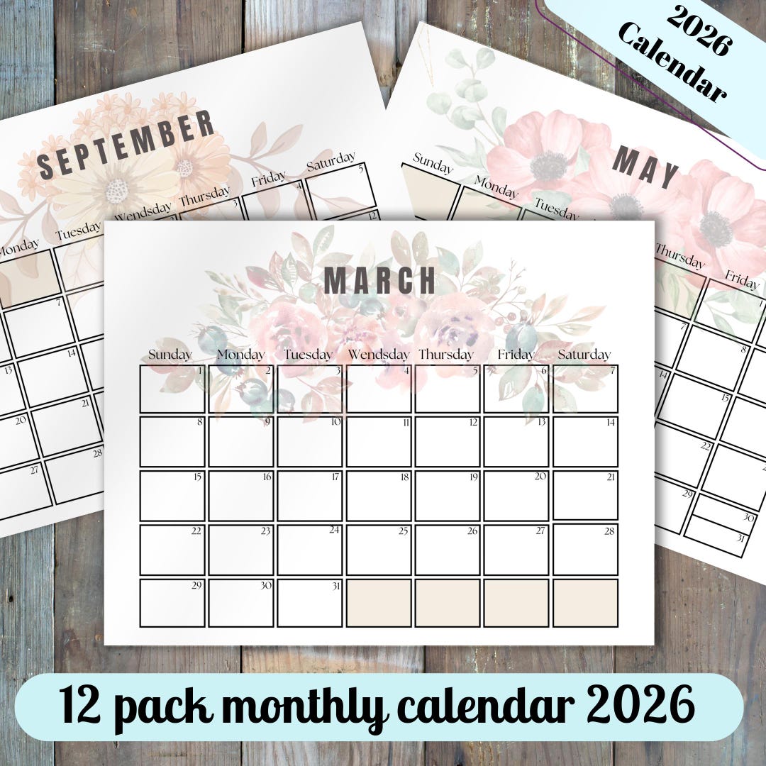 2026 Vintage Floral Calendar | Printable 8.5x11 (digital Download) - Etsy