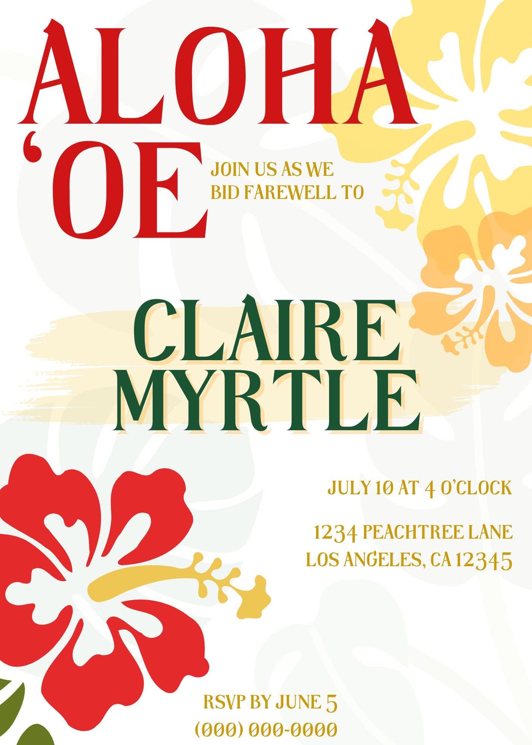 ALOHA 'OE Editable Going Away Invitation Card | Digital Template ...