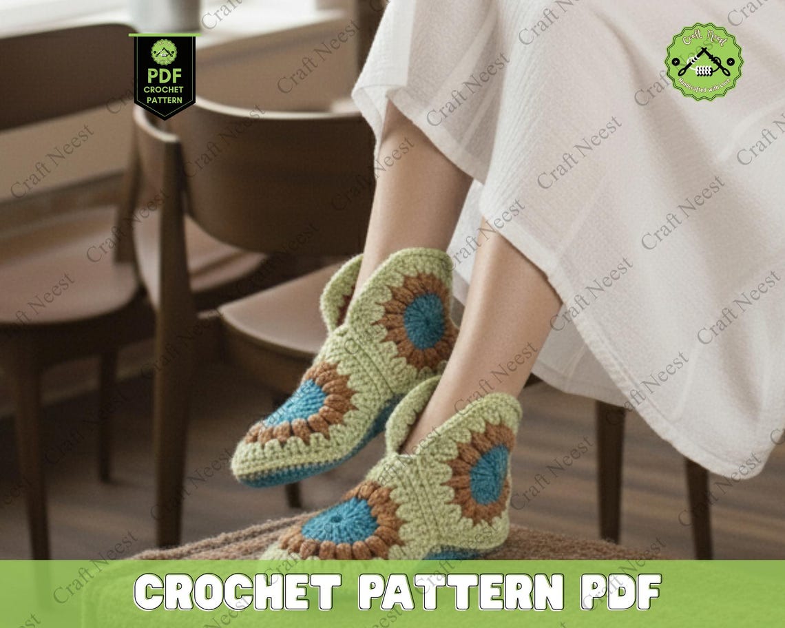 Crochet Slippers Pattern for Women Granny Square Slipper Socks Chunky ...