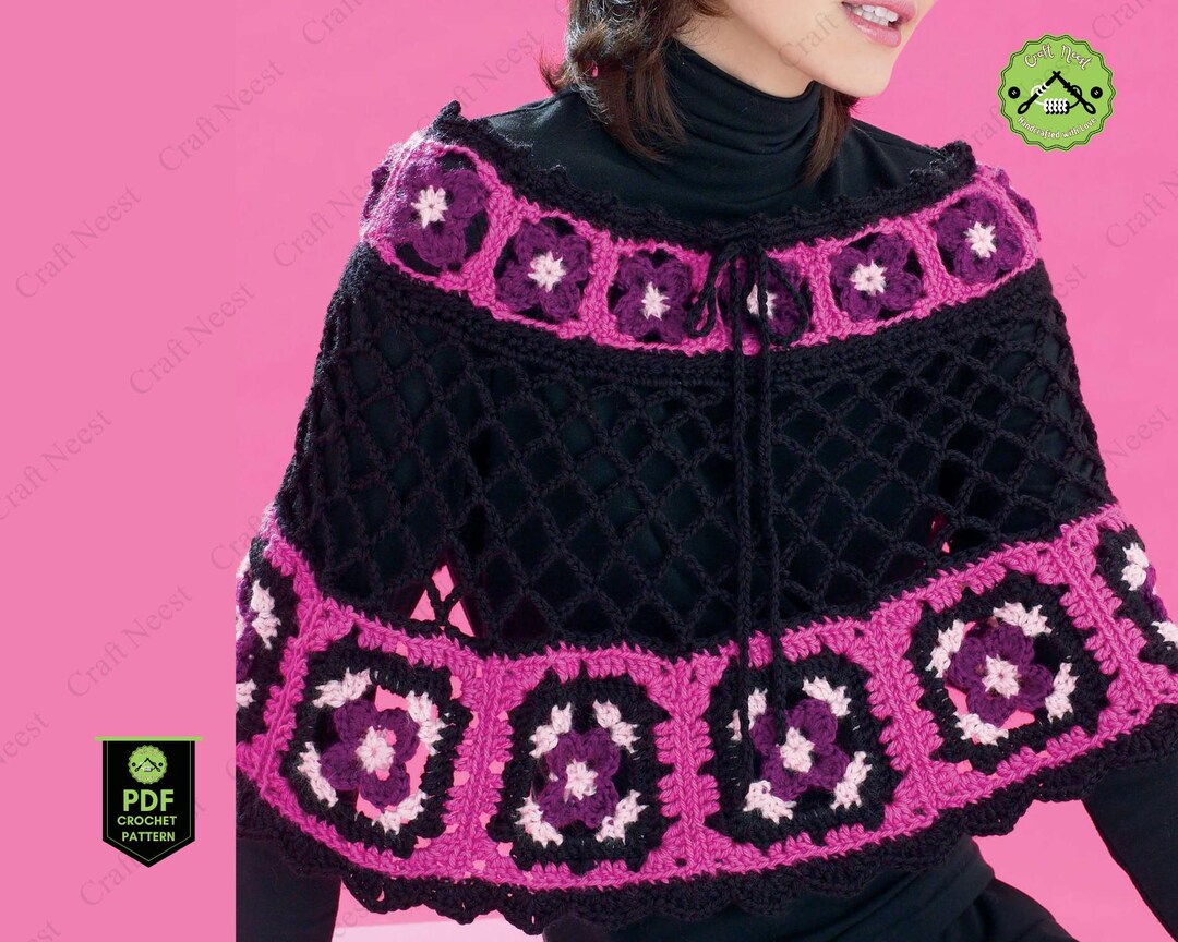 Granny Stripe Crochet Poncho Pattern PDF, Easy Adult Crochet Poncho ...