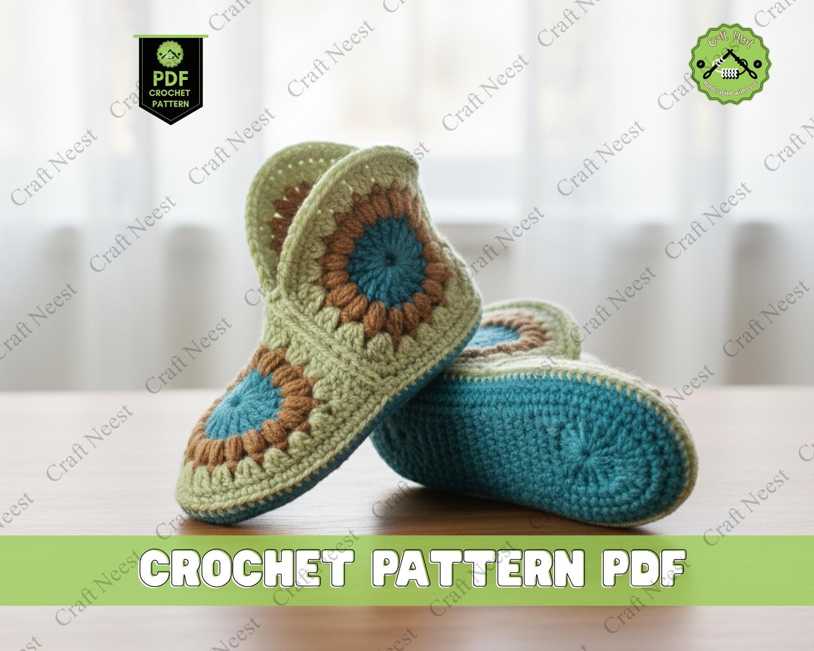 Crochet Slippers Pattern for Women Granny Square Slipper Socks Chunky ...