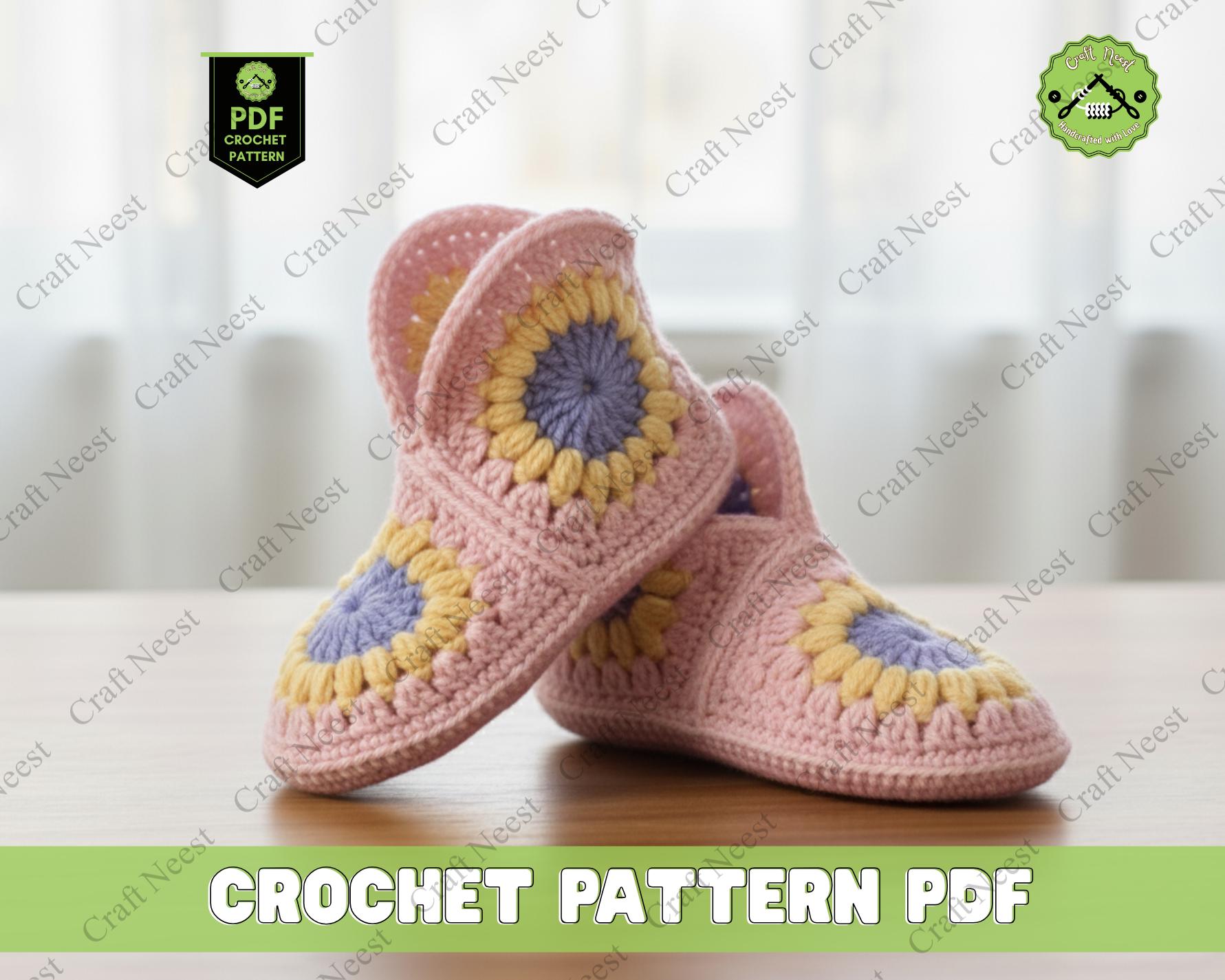 Crochet Slippers Pattern for Women Granny Square Slipper Socks Chunky ...