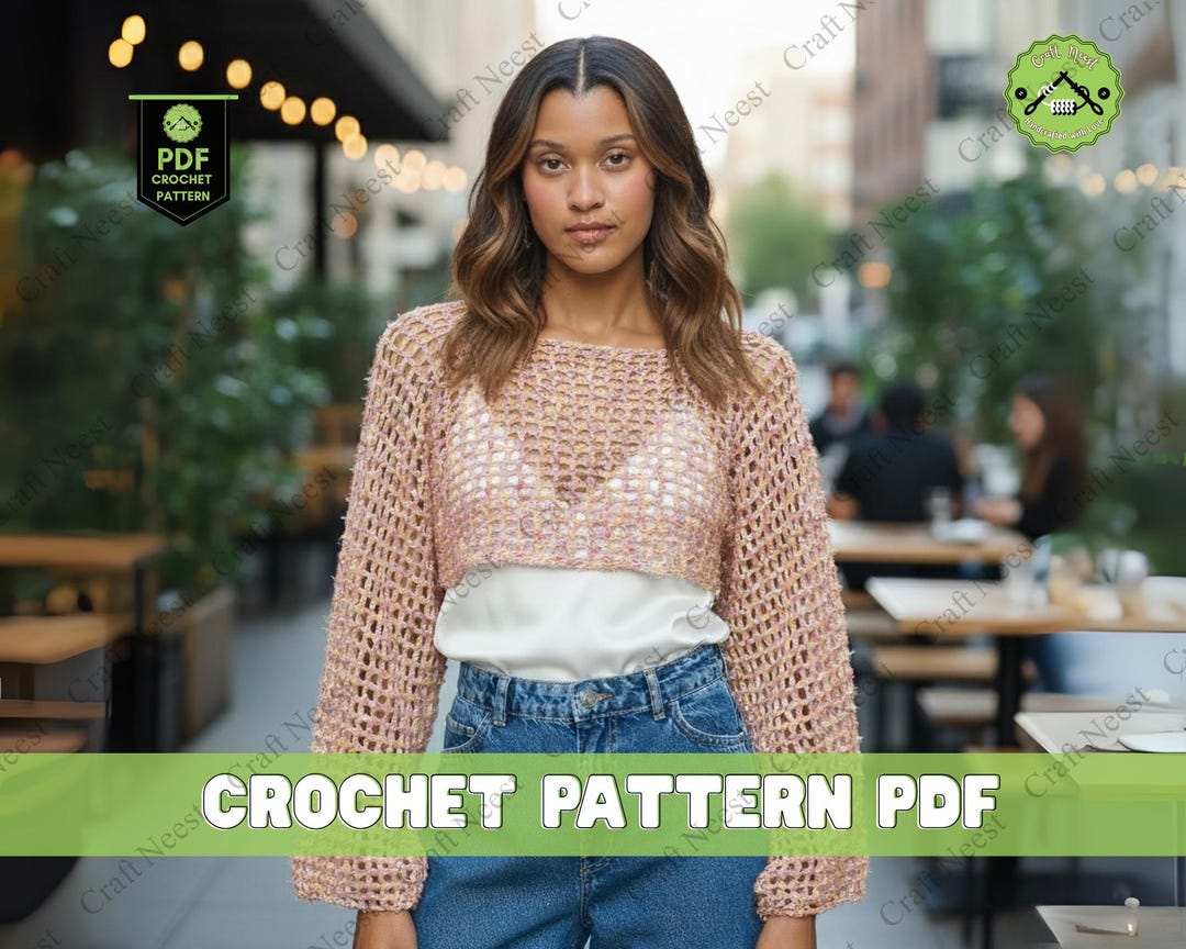 Cropped Mesh Shrug Crochet Pattern PDF Long Sleeve Crochet Shruggie ...