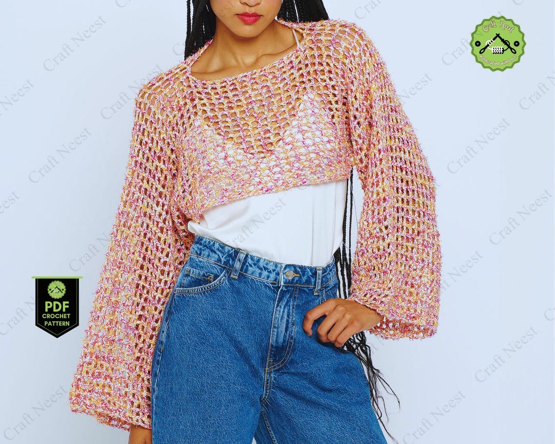 Cropped Mesh Shrug Crochet Pattern PDF Long Sleeve Crochet Shruggie ...