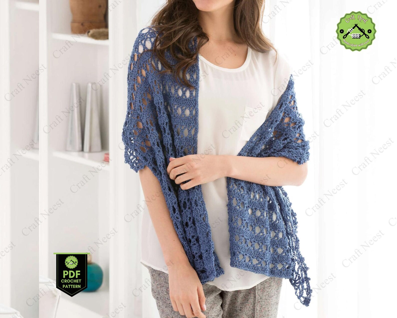 Easy Crochet Shawl Pattern PDF Ursula Wrap Digital Crochet Pattern Half ...