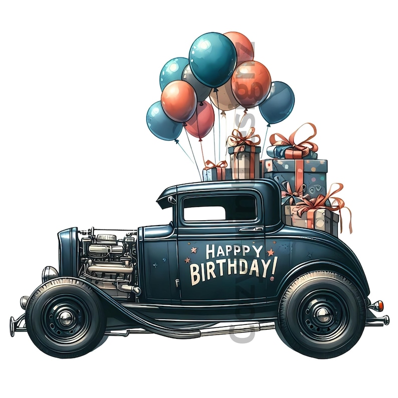 Happy Birthday Hot Rods Clipart Bundle, 16 Hot Rod Graphics, Hot Rods ...