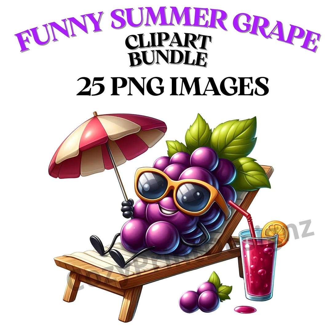 Funny Summer Grape Clipart Bundle, 25 Fruit Graphics, Grape Png, Cute ...