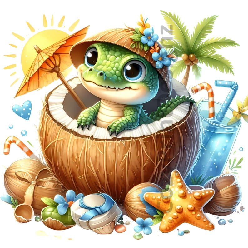 Cute Summer Animals Clipart Bundle, 40 Animal Graphics, Coconut Png ...